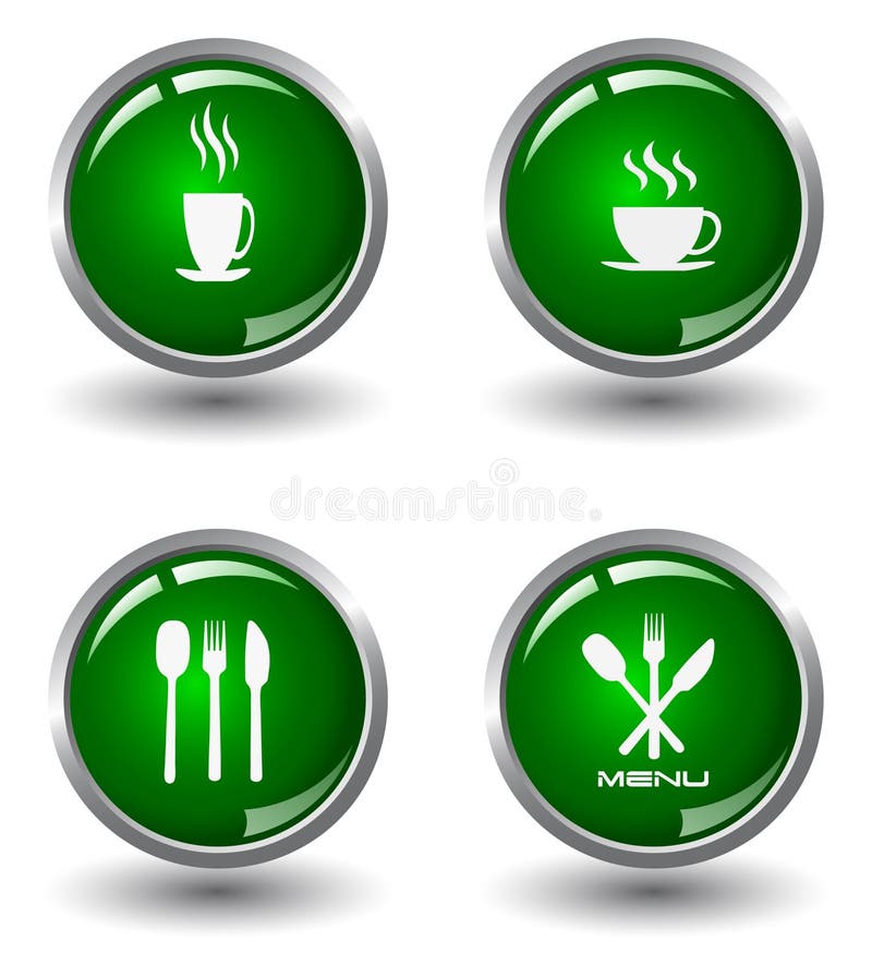 Food Icon Buttons Glossy Set Stock Vector - Illustration of fork ...
