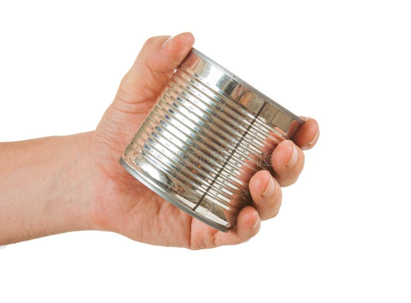 Food can in hand stock image. Image of chrome, steel - 192239469
