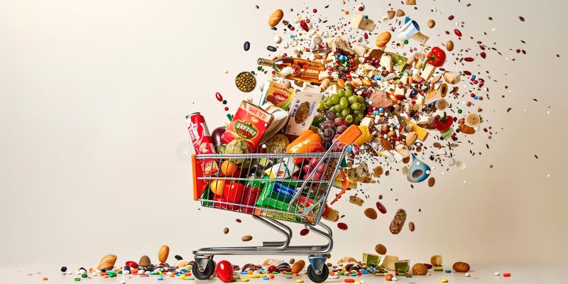 Food Cart Explosion Products Stock Illustration - Illustration of price ...