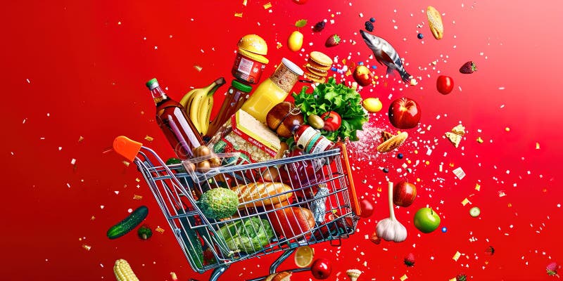 Food Cart Explosion Products Stock Illustration - Illustration of deal ...