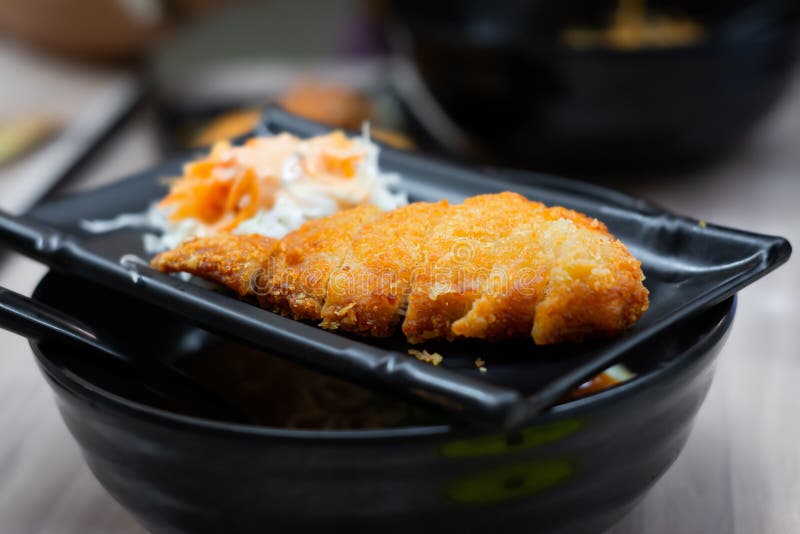 Food, Chicken Katsu in Black Plate Stock Photo - Image of katsu, food ...