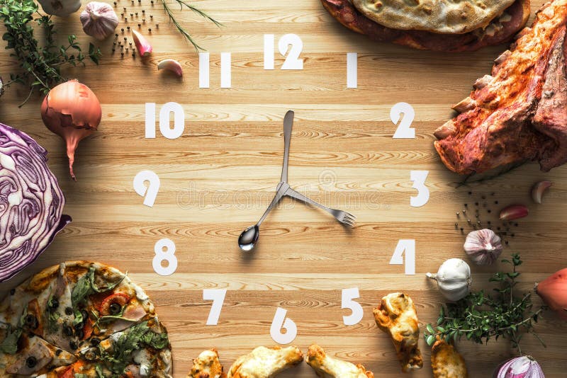 Food clock stock illustration. Illustration of bread - 169483109