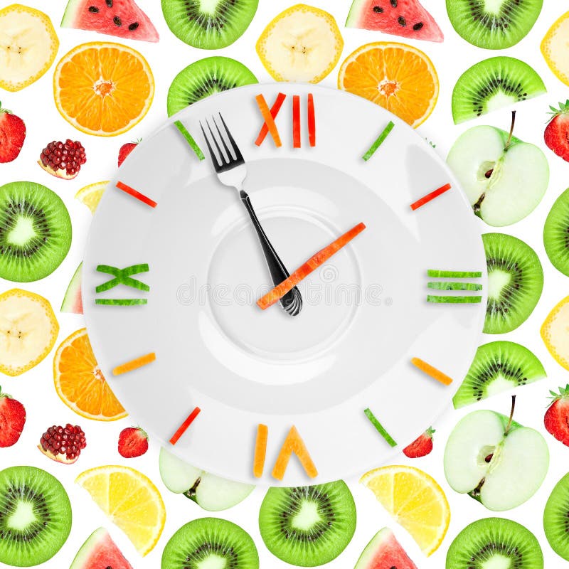 Food clock with fruits stock image. Image of natural - 80660205