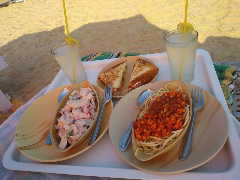 Food and Cocktails on the Beach Stock Photo - Image of beach, cuisine ...