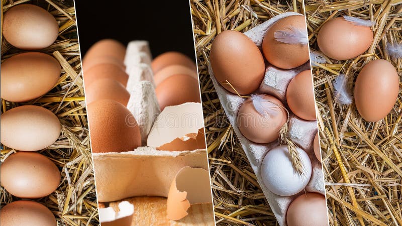 Food Collage of Chicken Eggs. Close Up Stock Photo - Image of group ...