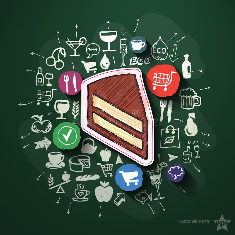 Food Collage with Icons on Blackboard Stock Vector - Illustration of ...