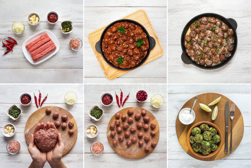 Food Collage with Meatballs World Cuisine. Stock Photo - Image of dish ...