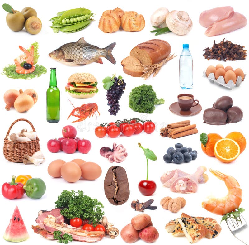 Food Collection on White Background Stock Image - Image of bread, meat ...
