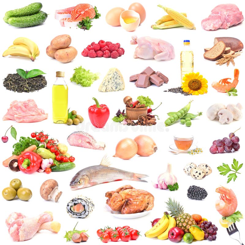 Food Collection on White Background Stock Image - Image of bread, meat ...