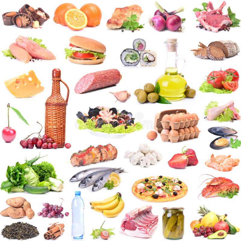 Food Collection on White Background Stock Image - Image of bread, meat ...