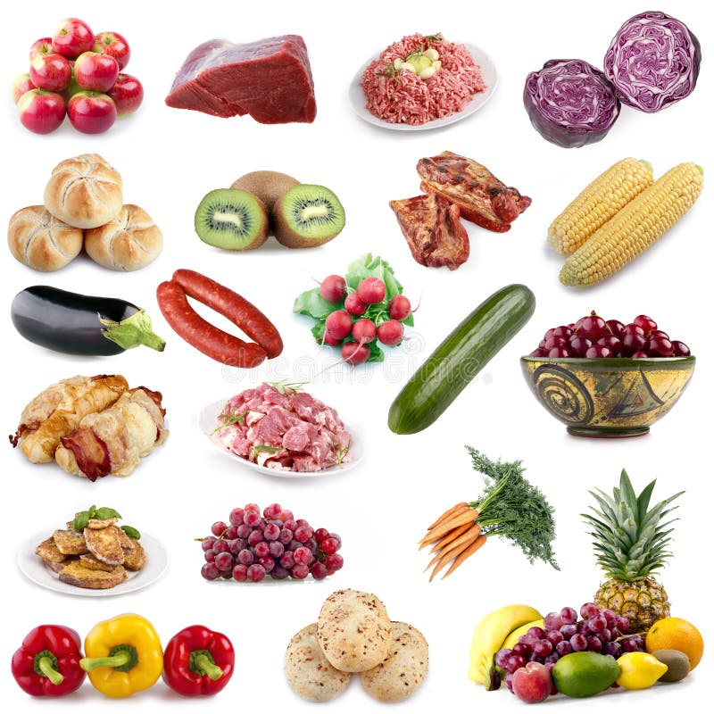 Food Collection Isolated on White Background Stock Image - Image of ...