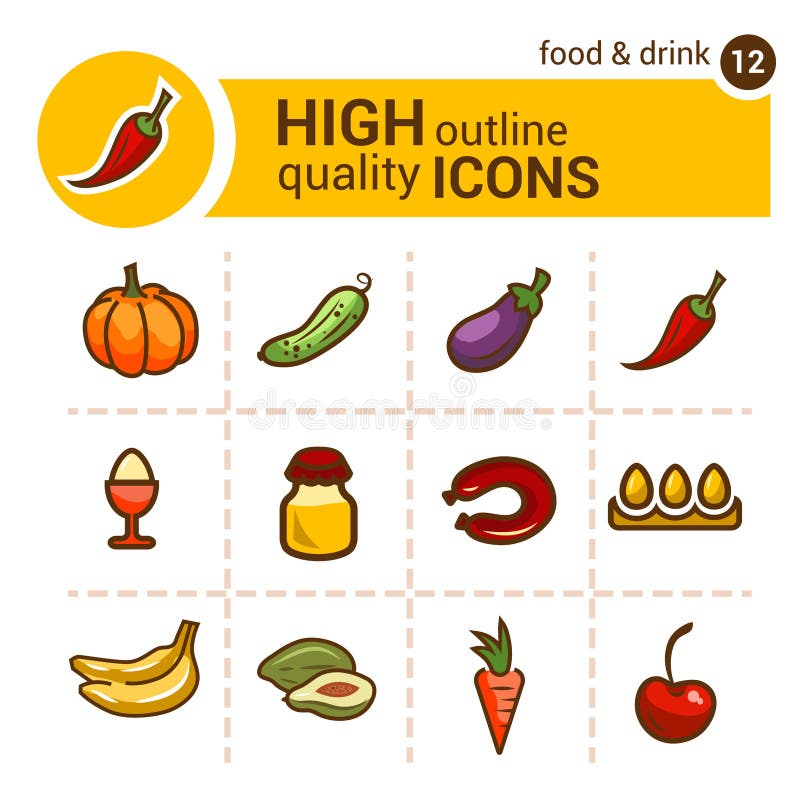 Color food icons stock vector. Illustration of button - 31359079