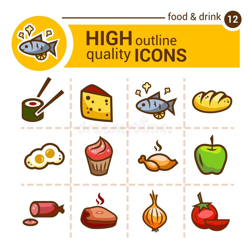 Color food icons stock vector. Illustration of button - 31359079
