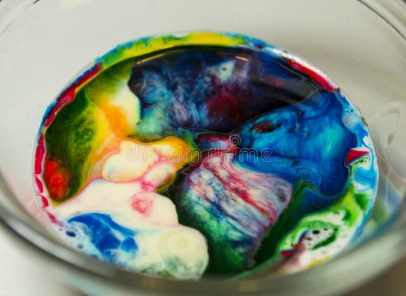 Food Coloring Art in Milk Kids Activity Stock Photo - Image of blue ...