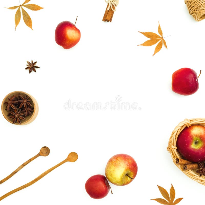 Food Composition. Apple, Sugar, Cinnamon and Acorns on White Stock ...