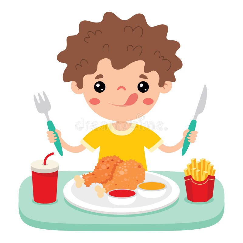 Food Concept with Cartoon Kid Stock Illustration - Illustration of ...