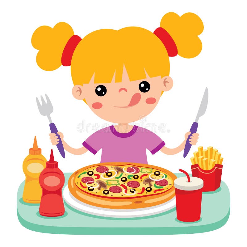 Food Concept with Cartoon Kid Stock Illustration - Illustration of ...