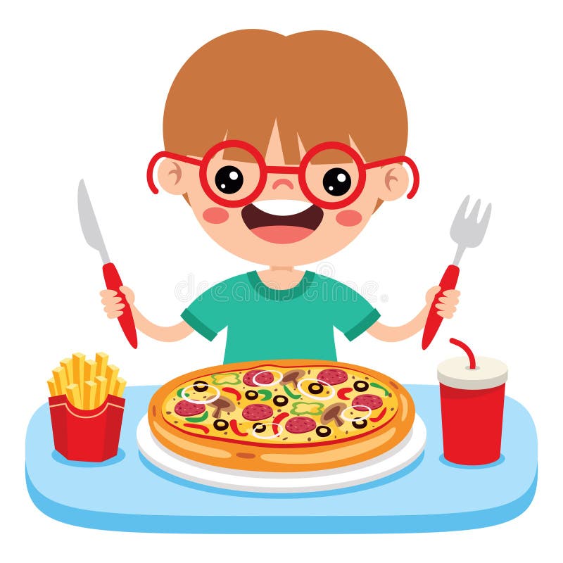 Food Concept with Cartoon Kid Stock Illustration - Illustration of ...