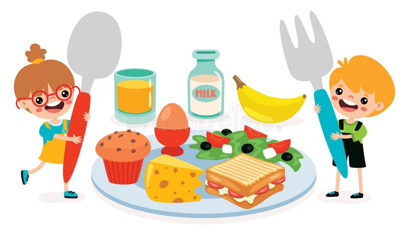Food Concept with Cartoon Kids Stock Illustration - Illustration of ...