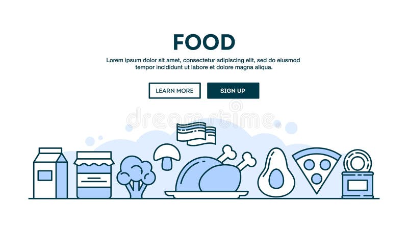 Food, Concept Header, Flat Design Thin Line Style Stock Illustration ...