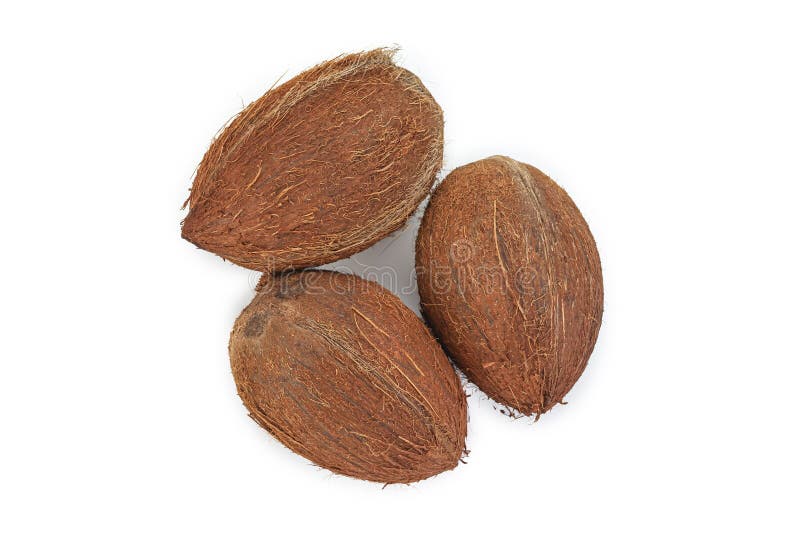 Food Concepts. Three Fresh Coconuts Placed Together Isolated Over Pure ...