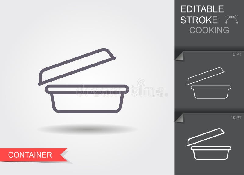 Food Container. Line Icon with Editable Stroke with Shadow Stock Vector ...
