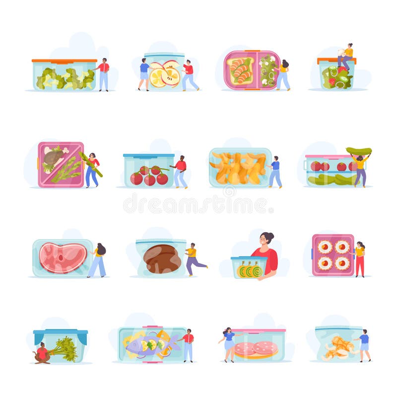 Food Containers Flat Icons stock vector. Illustration of human - 278062438