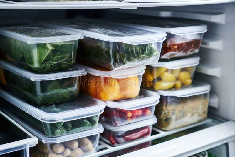 Food Containers in the Refrigerator Stock Photo - Image of temperature ...