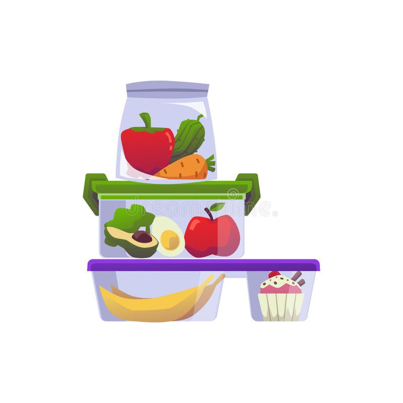 Plastic Lunch Box with Lid Flat Cartoon Vector Illustration Isolated on ...