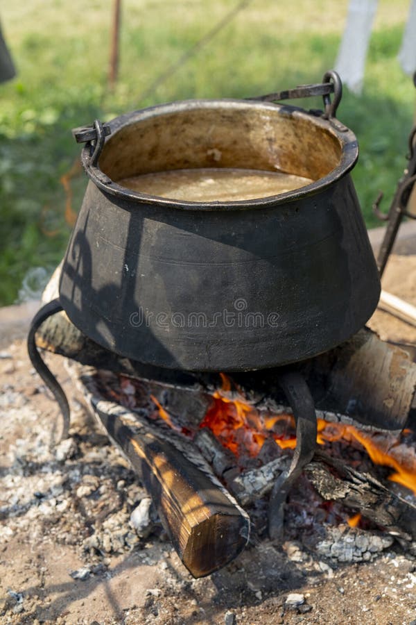Food is Cooked in a Pot on the Fire Stock Photo - Image of fire, boil ...