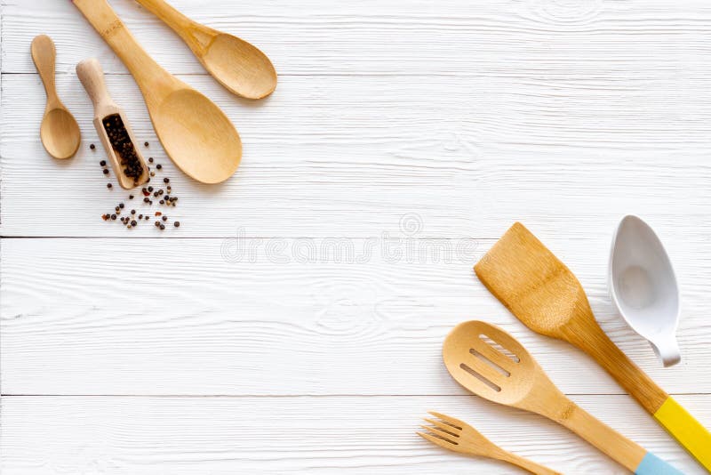 Food Cooking Background with Kitchen Utensils and Cookware Stock Photo ...
