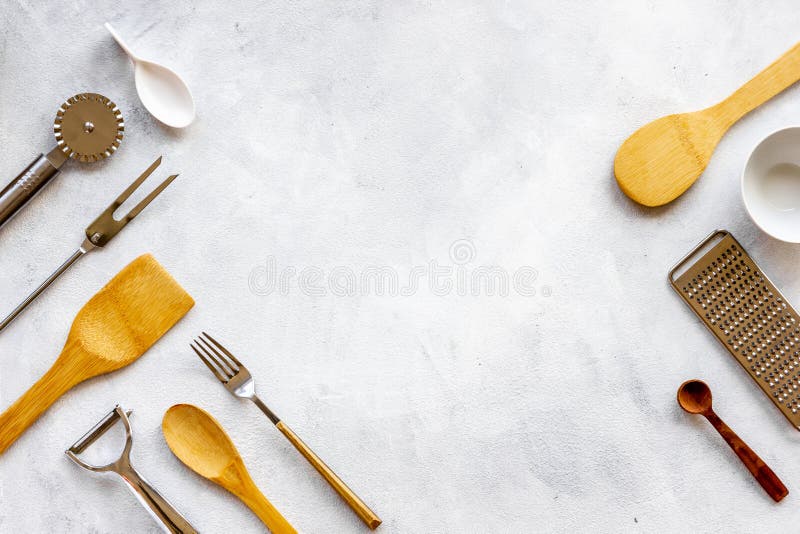 Food Cooking Background with Kitchen Utensils and Cookware Stock Photo ...