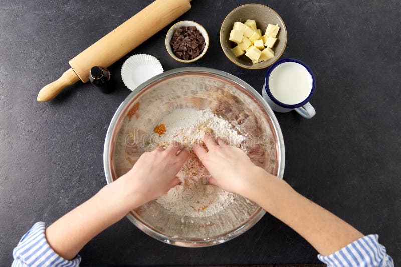 Chef or Baker Making Dough at Bakery Stock Image - Image of home, bowl ...