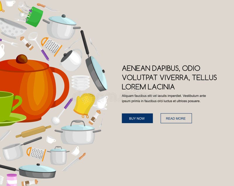 Food and Cooking Banner Set with Kitchenware Utensils Stock Vector ...