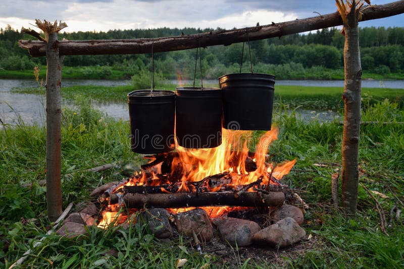 Food cooking on camp fire stock image. Image of hiking - 74148191