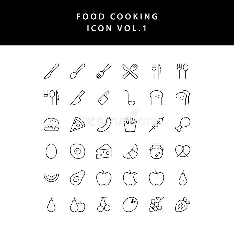 Food Cooking Icon Outline Set Vol 1 Stock Vector - Illustration of ...