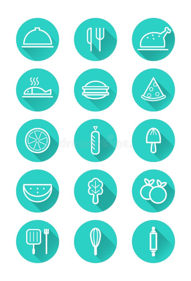 Food and Cooking Icons Set. Stock Vector - Illustration of melon, dish ...