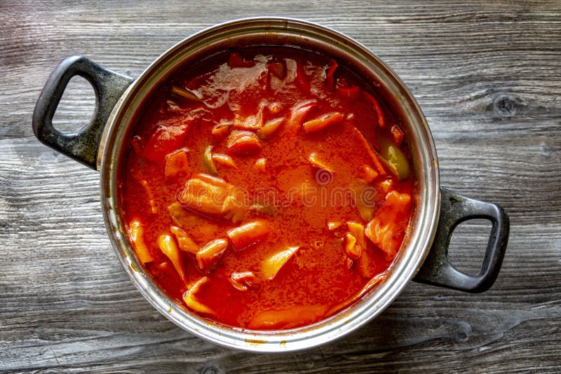 Food. Cooking Red Pepper Lecho. Stock Image - Image of cooking ...