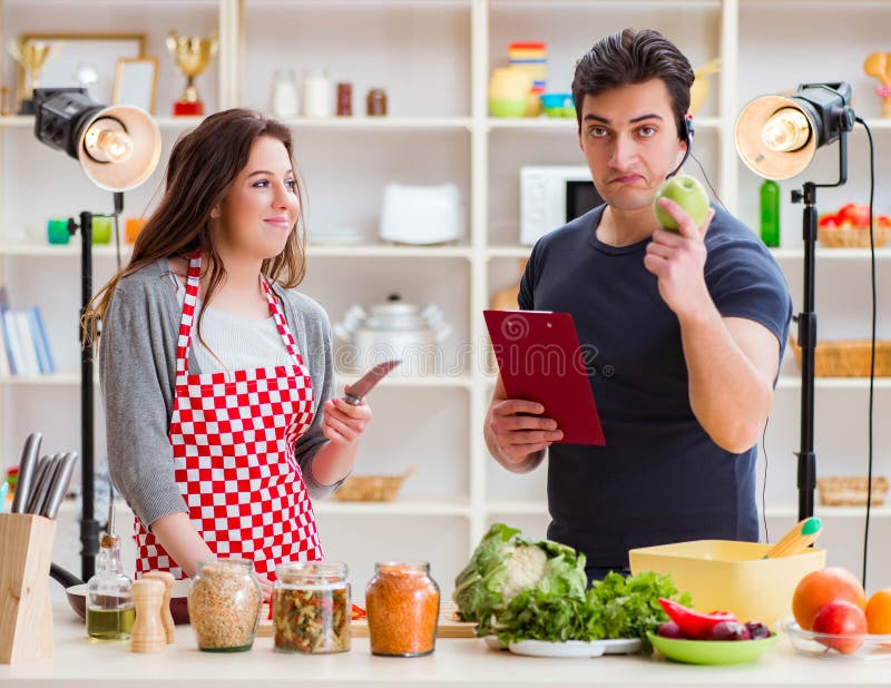 Food Cooking Tv Show in the Studio Stock Image - Image of eating, green ...