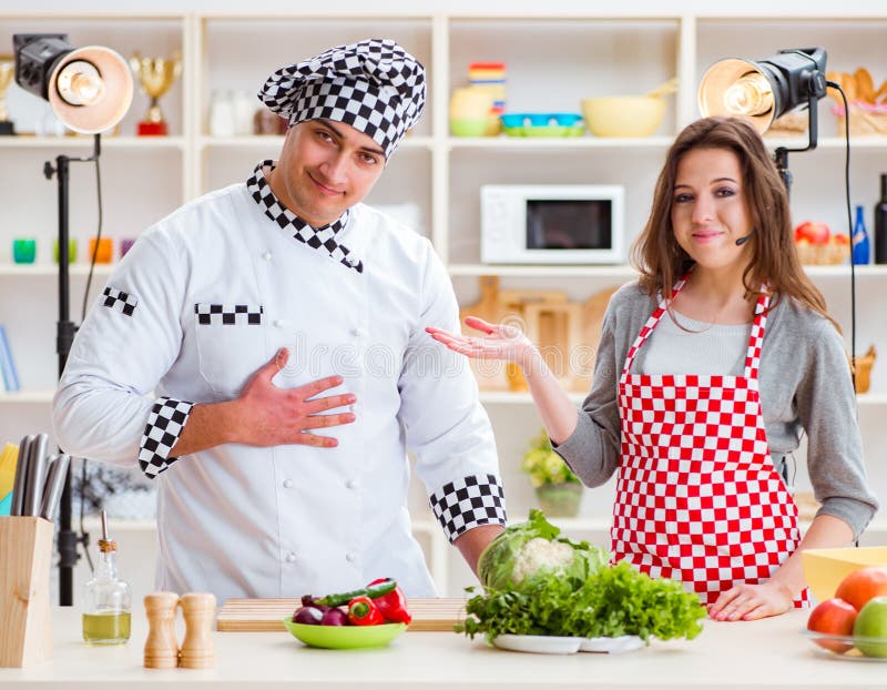 Food Cooking Tv Show in the Studio Stock Image - Image of floodlights ...