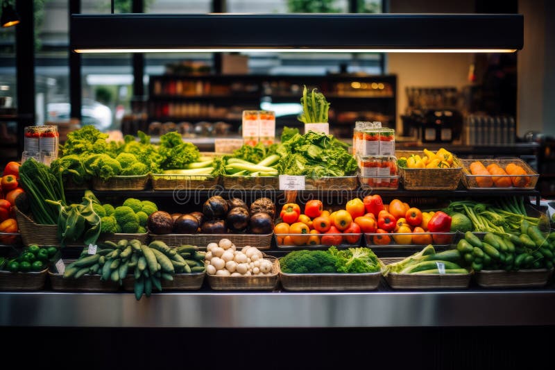 Food Counter in the Store, Interior Stock Illustration - Illustration ...