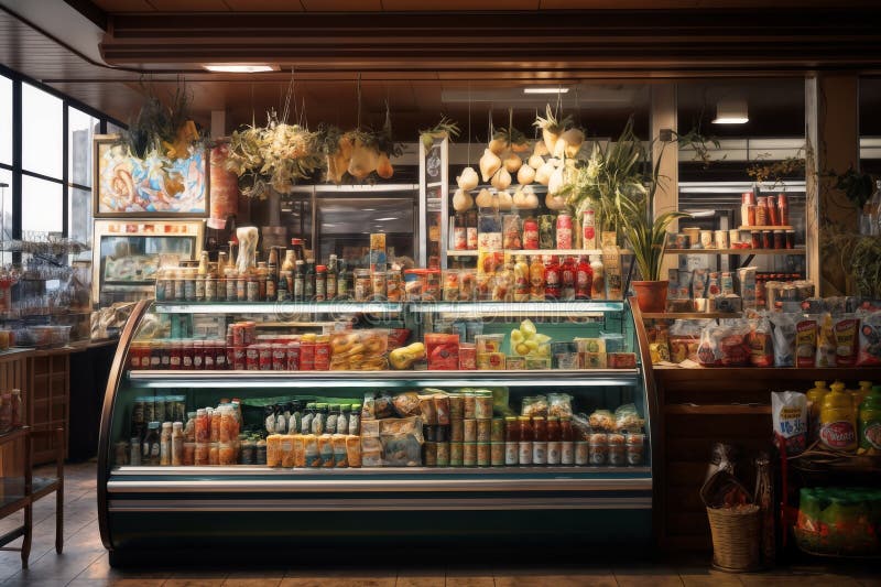 Food Counter in the Store, Interior Stock Illustration - Illustration ...