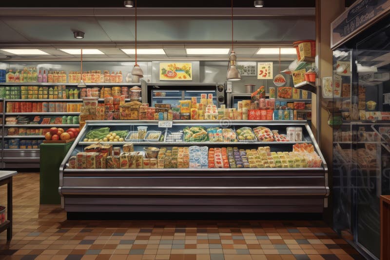 Food Counter in the Store, Interior Stock Illustration - Illustration ...