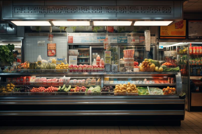Food Counter in the Store, Interior Stock Illustration - Illustration ...