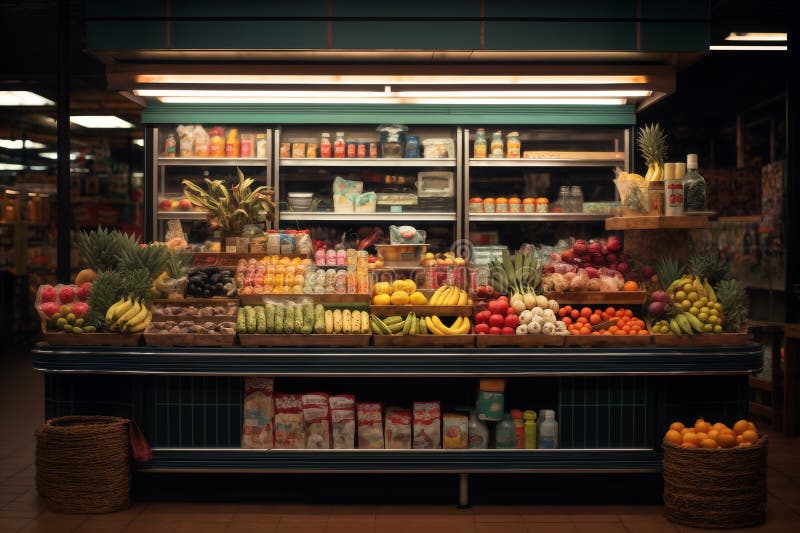 Food Counter in the Store, Interior Stock Illustration - Illustration ...