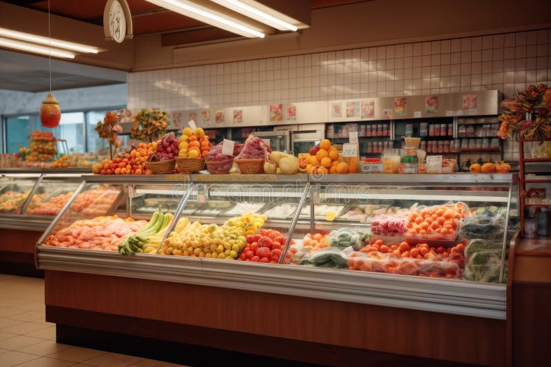 Food Counter in the Store, Interior Stock Illustration - Illustration ...