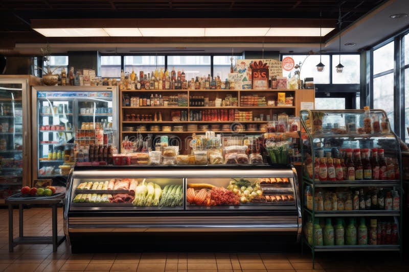 Food Counter in the Store, Interior Stock Illustration - Illustration ...