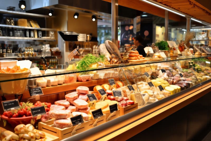 Food Counter in the Store, Interior Stock Illustration - Illustration ...