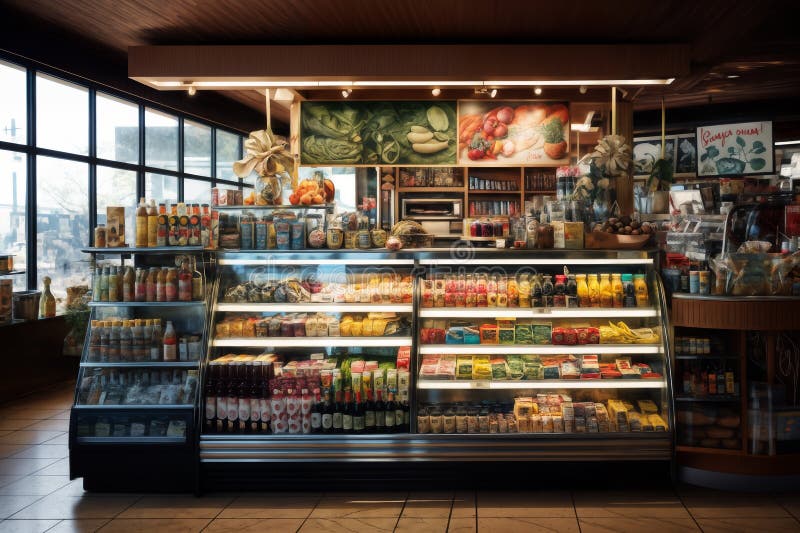 Food Counter in the Store, Interior Stock Illustration - Illustration ...