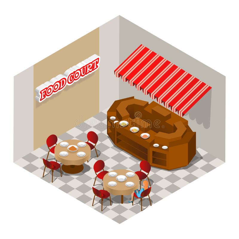 Food Court. Vector Isometric Illustration Stock Vector - Illustration ...